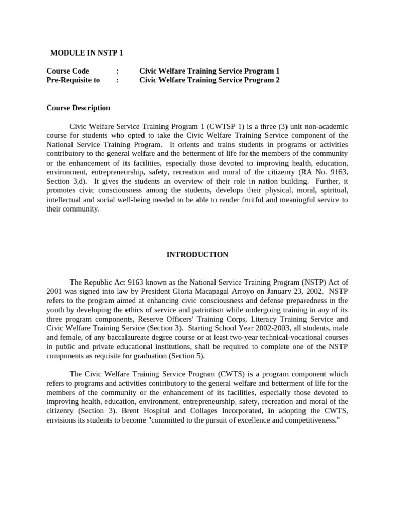 Bhci Nstp Cwts 1 2 Modules 1 Pdf Human Rights Justice