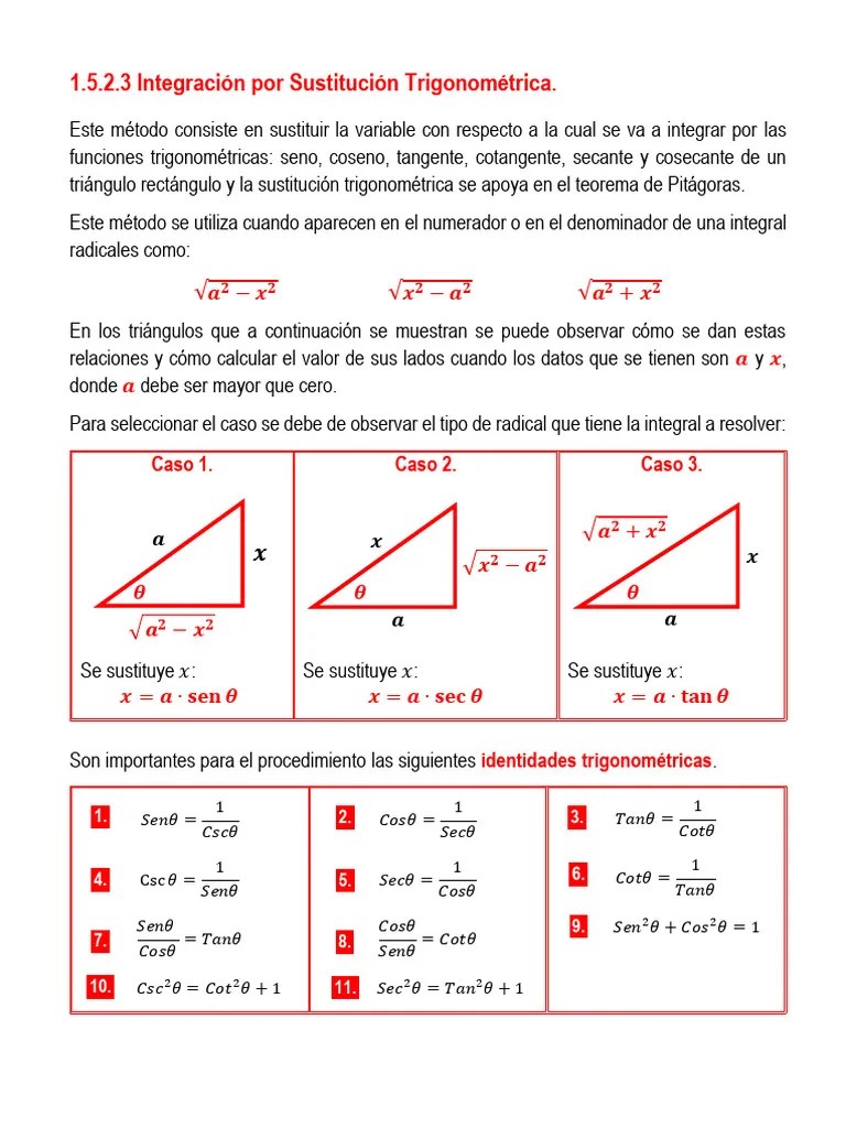 Integración Por Sustitución Trigonométrica Pdf Funciones