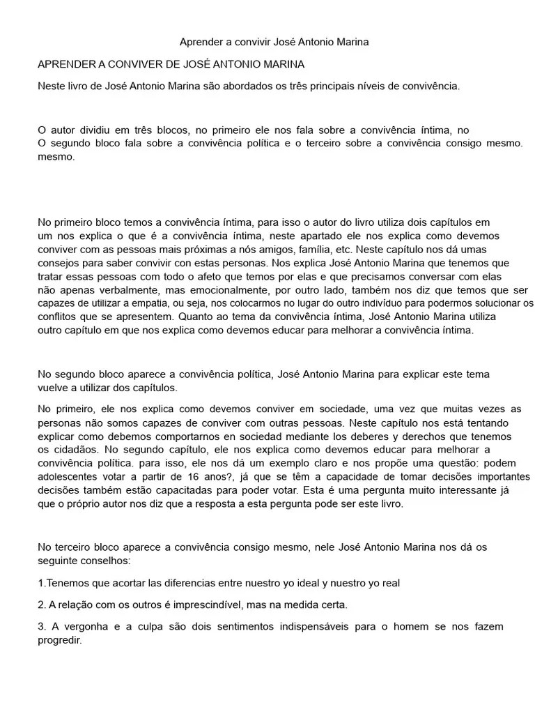 Aprender A Conviver José Antonio F Docx Pdf Aprendizado Pedagogia