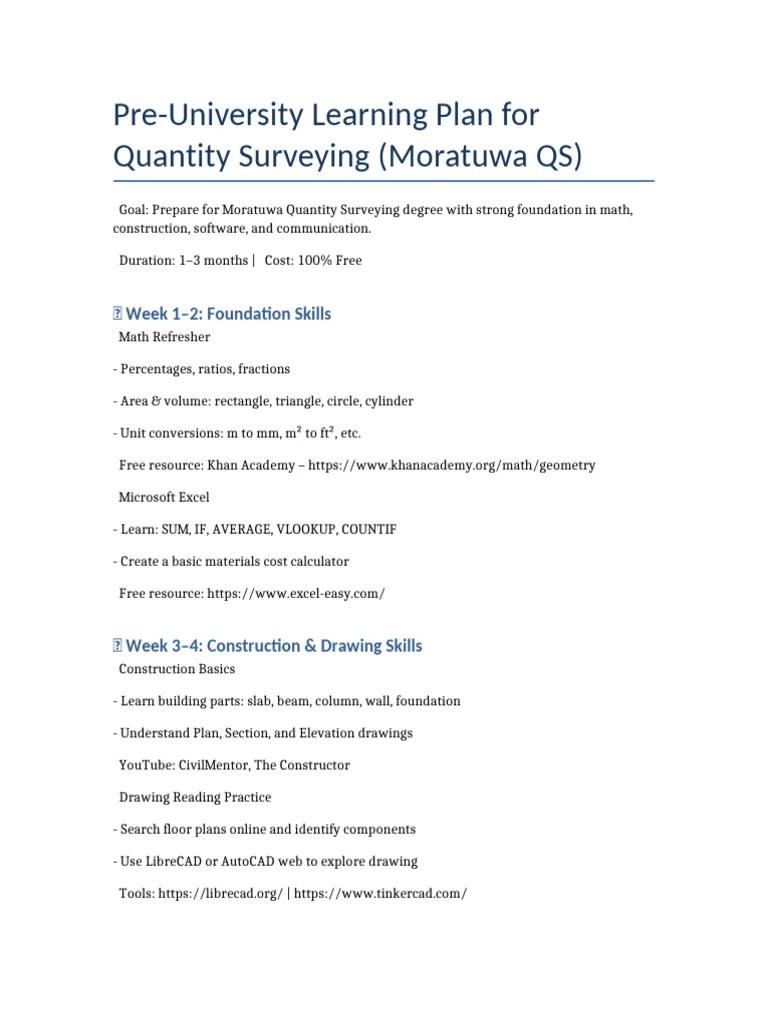 Pre University Qs Learning Plan Moratuwa Pdf