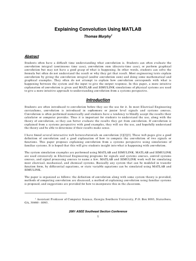 Understanding Convolution With Matlab Pdf Convolution Systems Theory