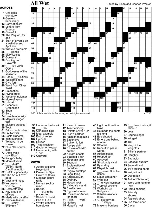 Aug. 10 crossword puzzle