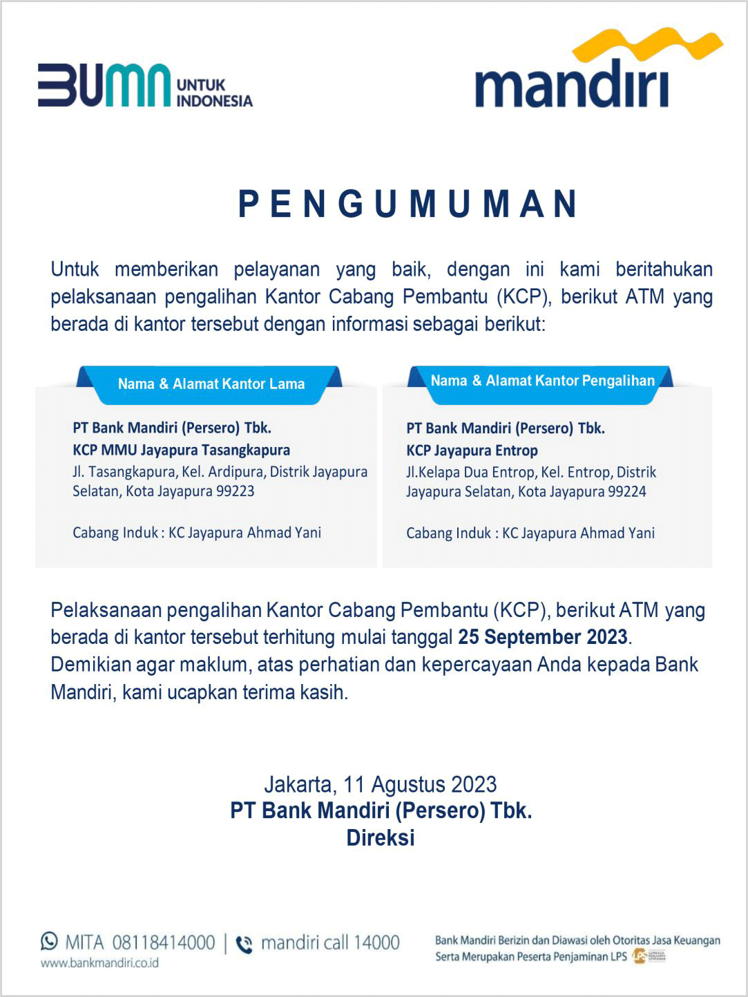 Didemo Puluhan Orang, Bank Mandiri Lumpuh 100 Menit – Infofakfak.com
