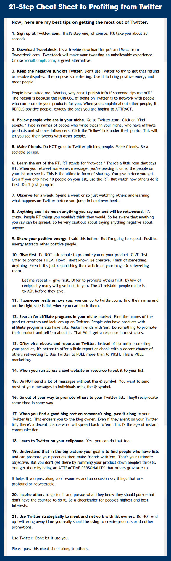 21-Step Cheat Sheet to Profit from Twitter | Infographic A Day