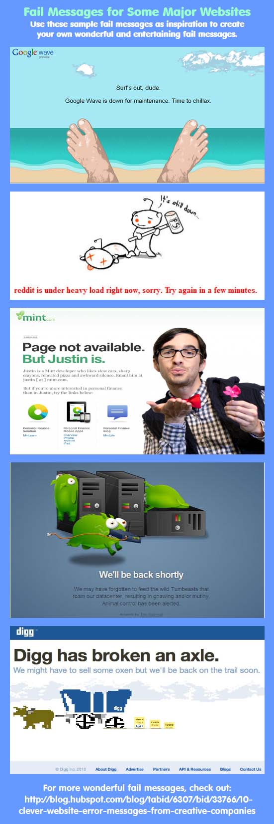 Infographic: Fail Messages for Some Major Websites | Infographic A Day
