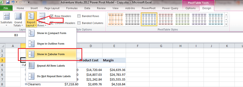 How to change the layout of the Excel Pivot Tables? - Insight Extractor - Blog