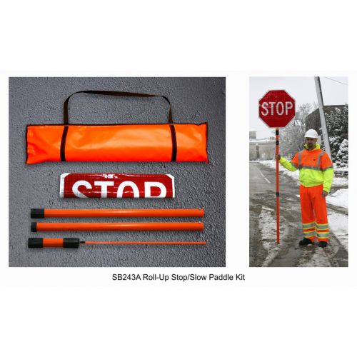 Roll-Up Reflective Stop/Slow Flagger Paddle - Interwest Safety Supply, LLC