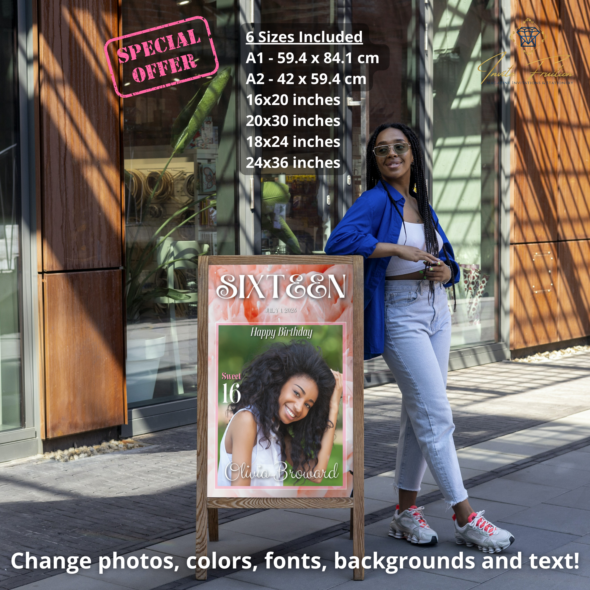 Beautiful Sweet Photo Birthday Sign DIY Template | 6 Sizes