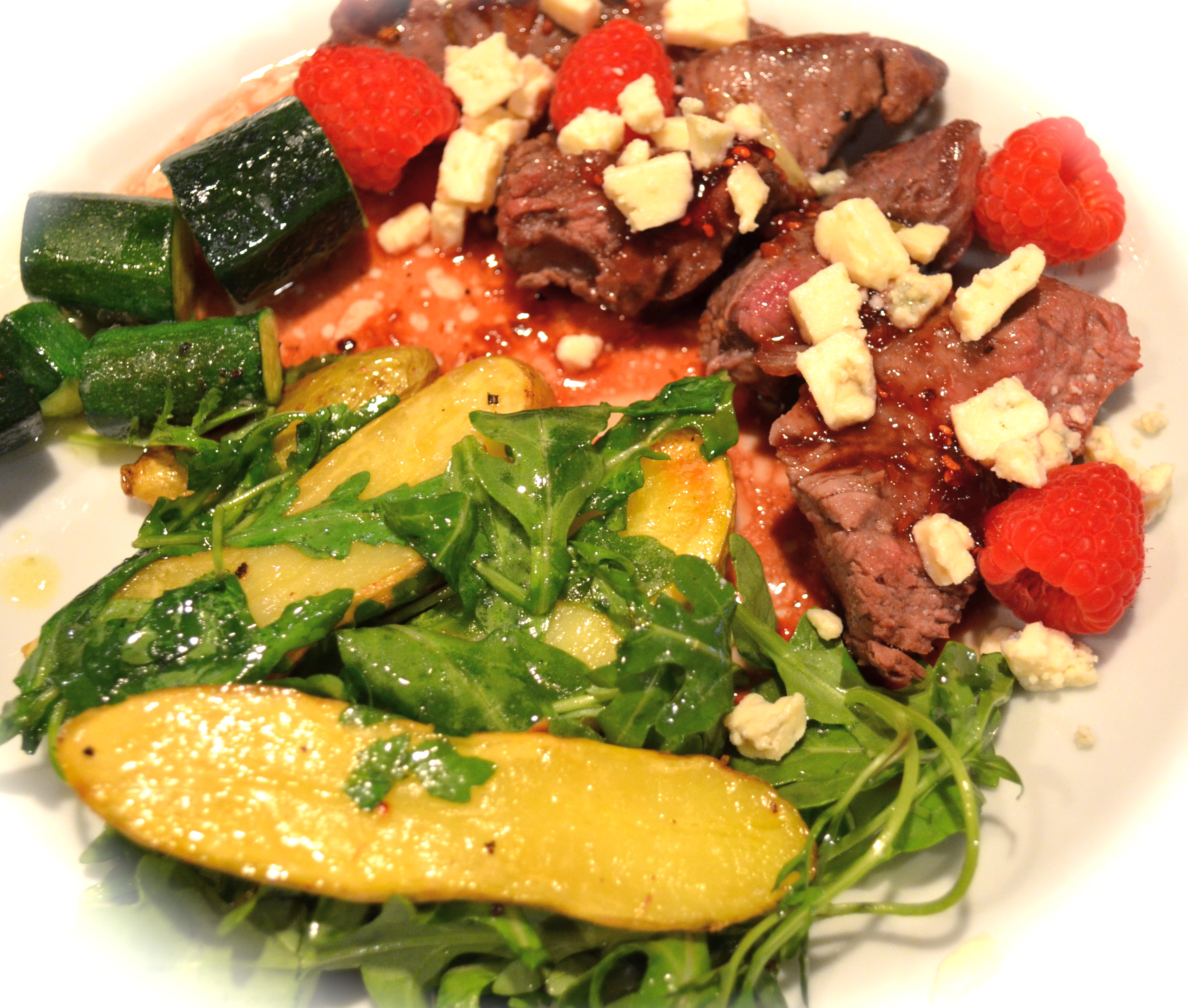 Beef Tenderloin With Raspberry Sauce And Blue Cheese. Roasted ...