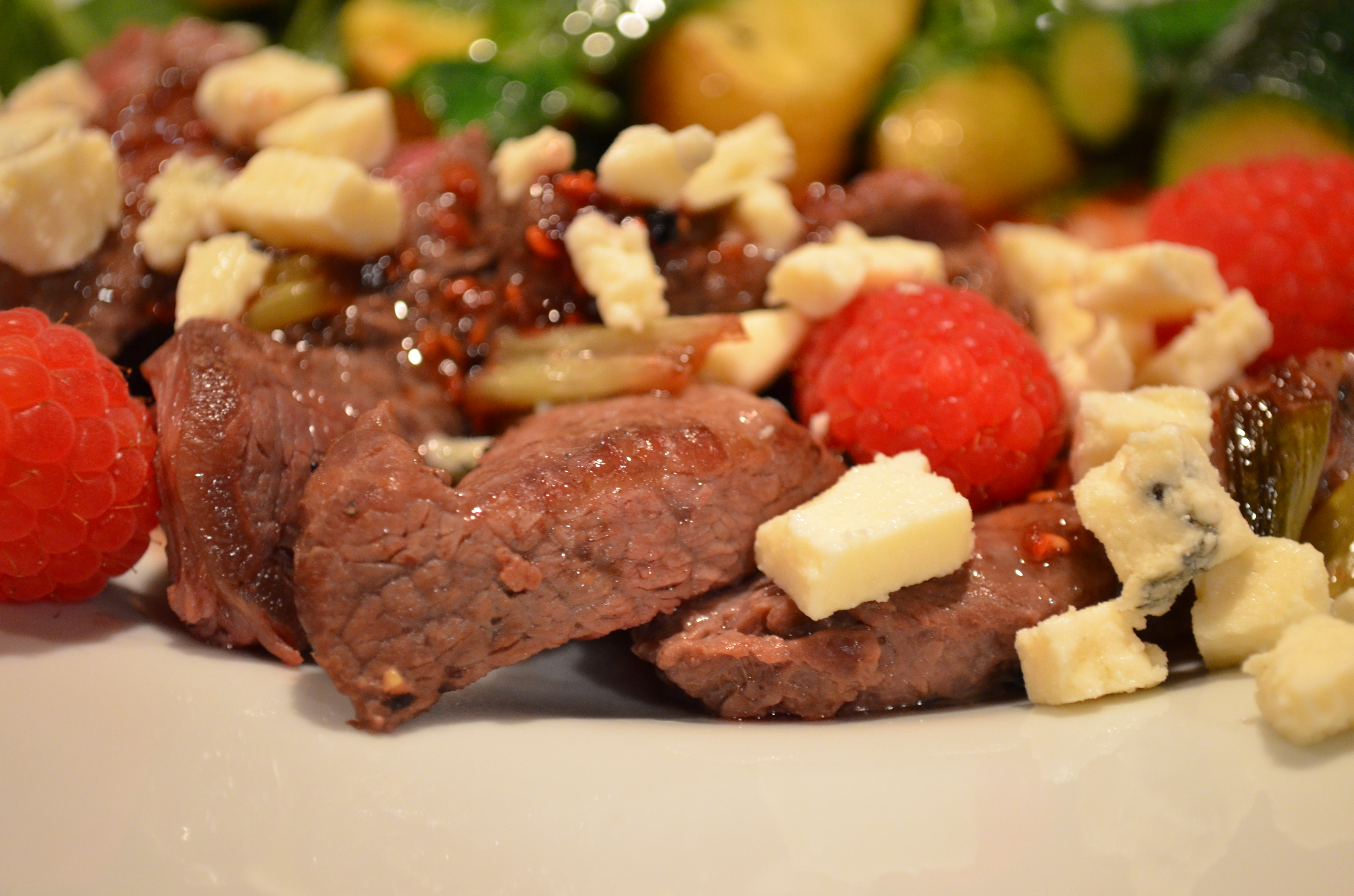 Beef Tenderloin With Raspberry Sauce And Blue Cheese. Roasted ...