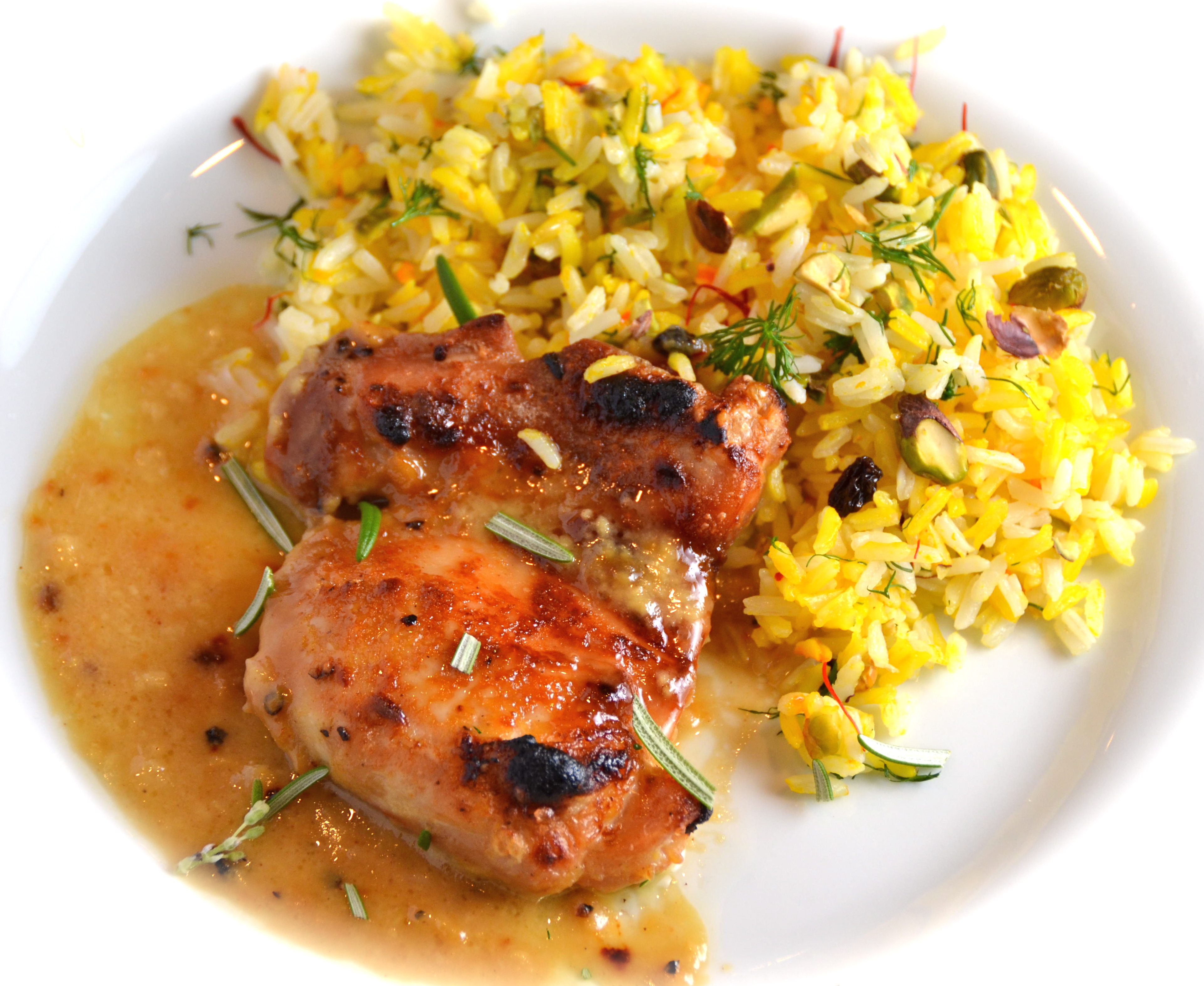 Maple-Dijon Glazed ‘Man-Pleasing’ Chicken With Saffron, Pistachio and ...