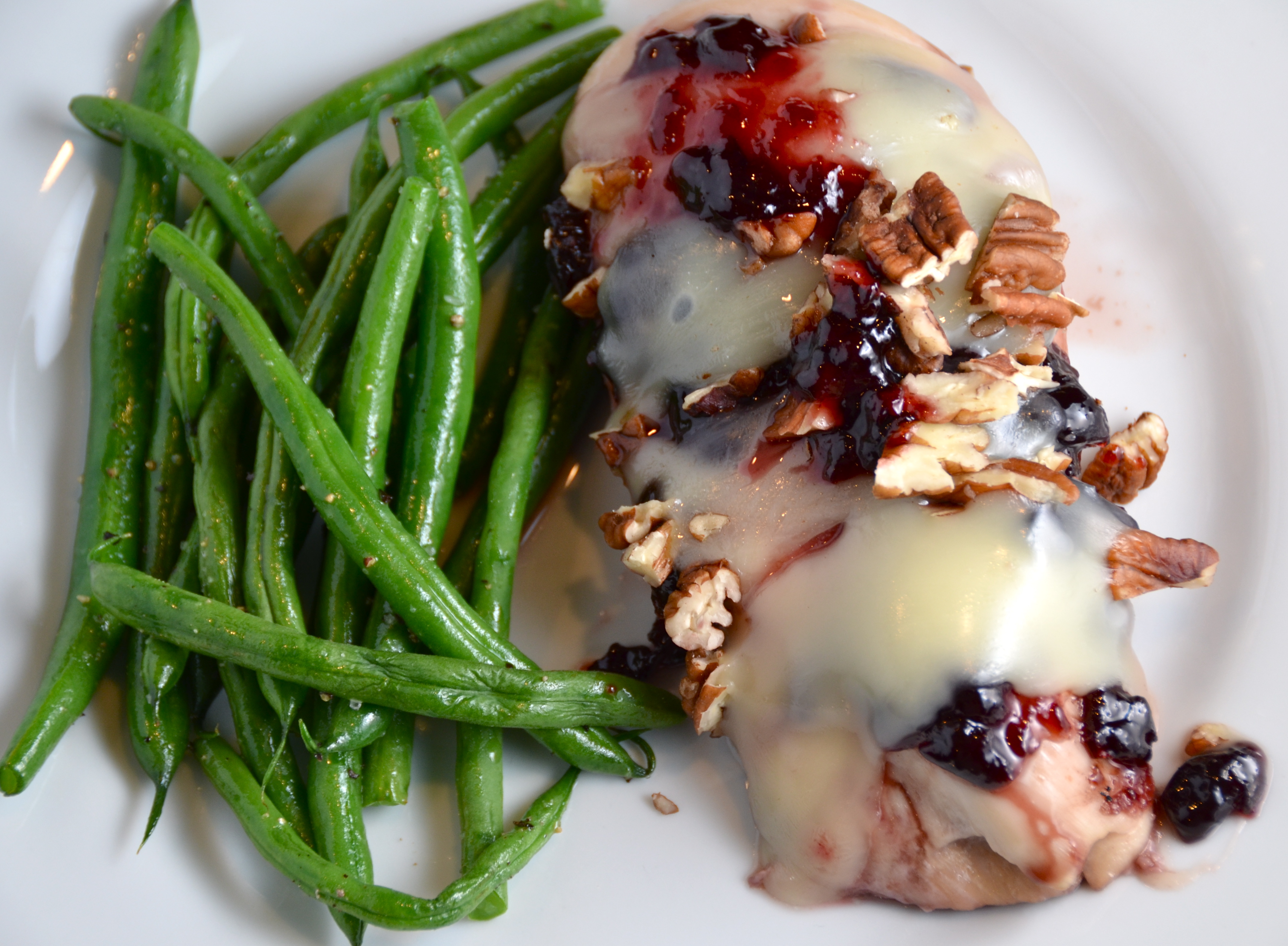 Cherry-Glazed Chicken With Fontina And Pecans. Bora York On The Stereo ...