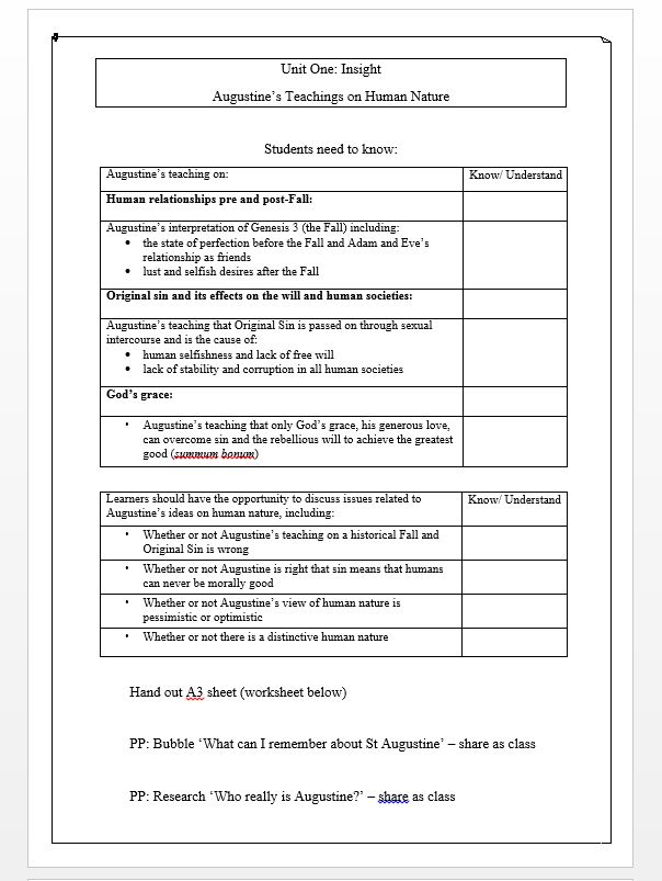 St. Augustine Lesson Pack: R.S New Spec – I Think Therefore I Teach