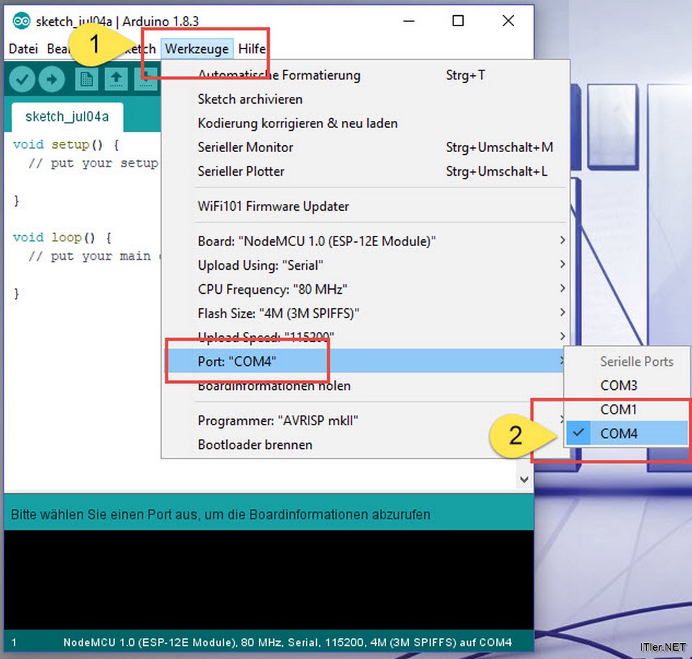 Arduino IDE für die Programmierung von ESP8266 Chips vorbereiten