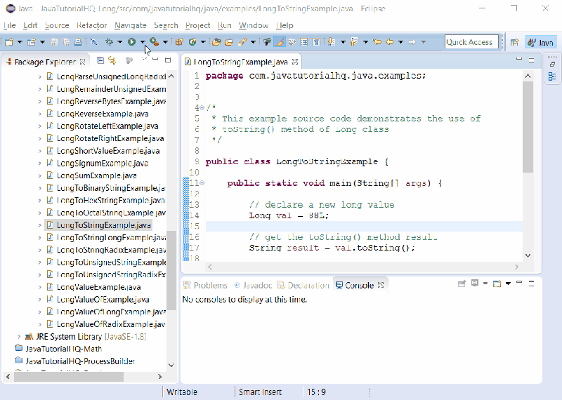 Java Long toString() method example