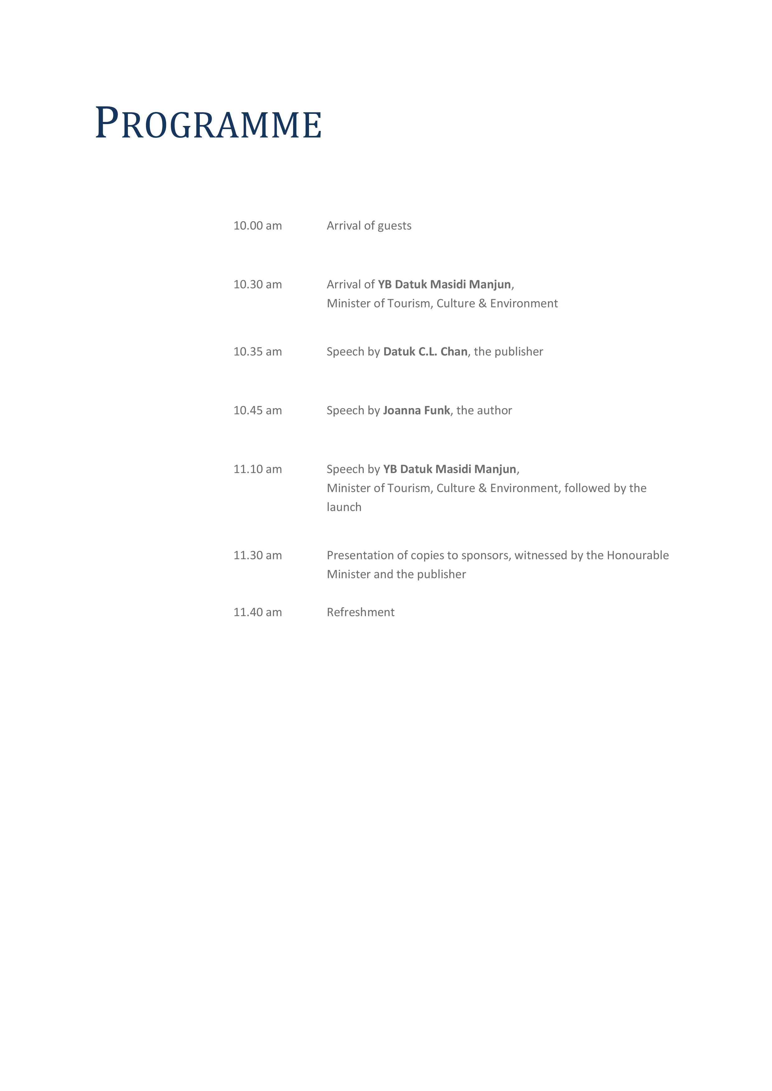 The book launch and programme - Joanna Funk