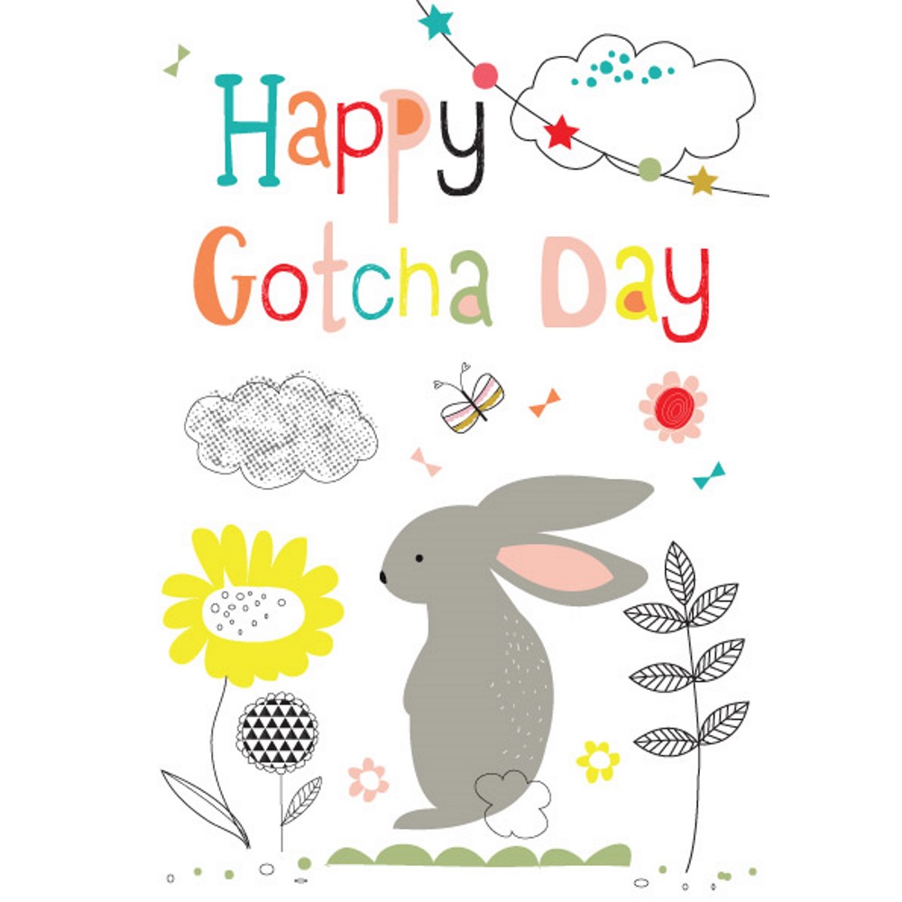 Happy Gotcha Day Card (Rabbit With Sunflower) - Just4rabbits