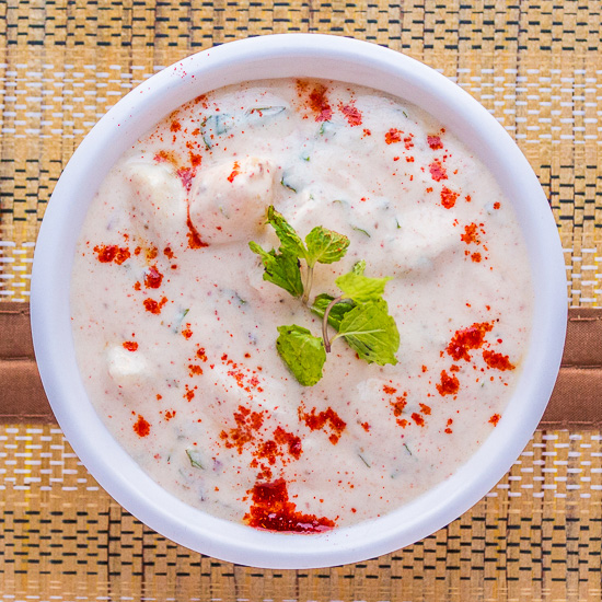 Aloo Pudina Raita (Potato-Mint Raita) - Kali Mirch - by Smita