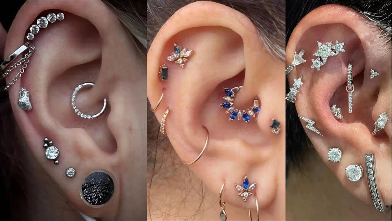 Unique ear piercing || Ear piercing of different styles || Amazing ear ...