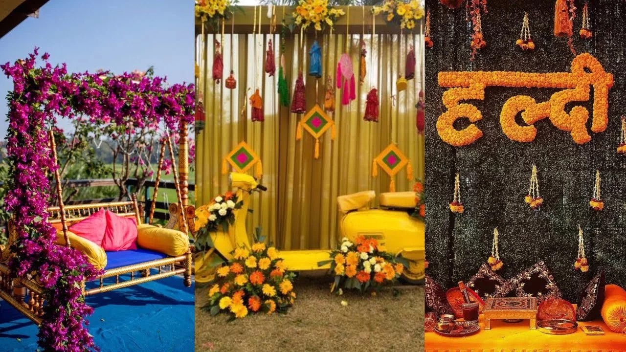 Decoration ideas for haldi & mehndi function || How to decorate home at ...