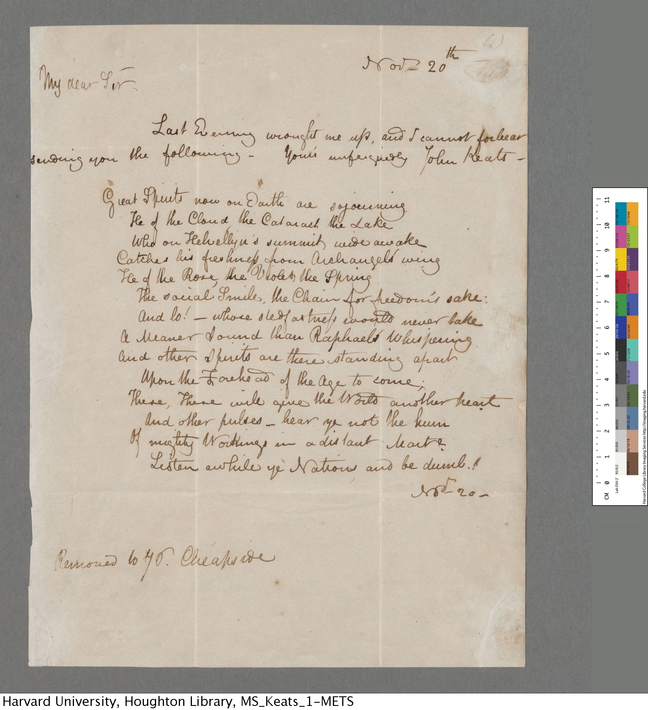 To Benjamin Robert Haydon – 20 Nov 1816 – The Keats Letters Project