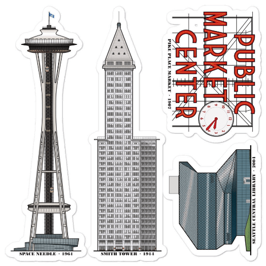 Seattle Icons Stickers 4-pack - KGR Graphics