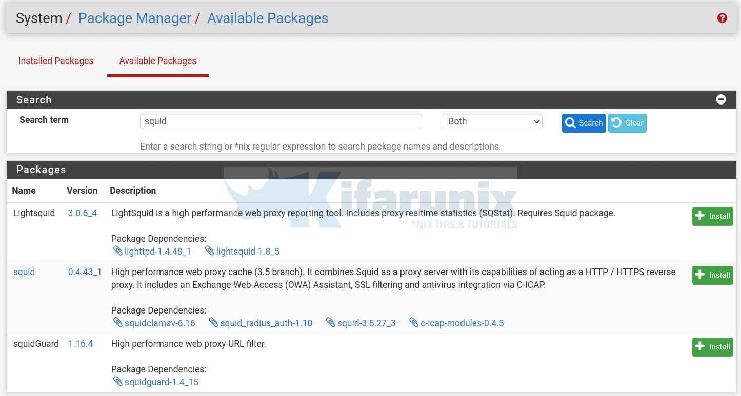 Install And Setup Squid Proxy On Pfsense Kifarunix