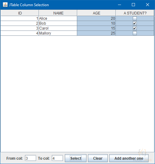 How Do I Programmatically Select Jtables Columns Learn Java By Examples