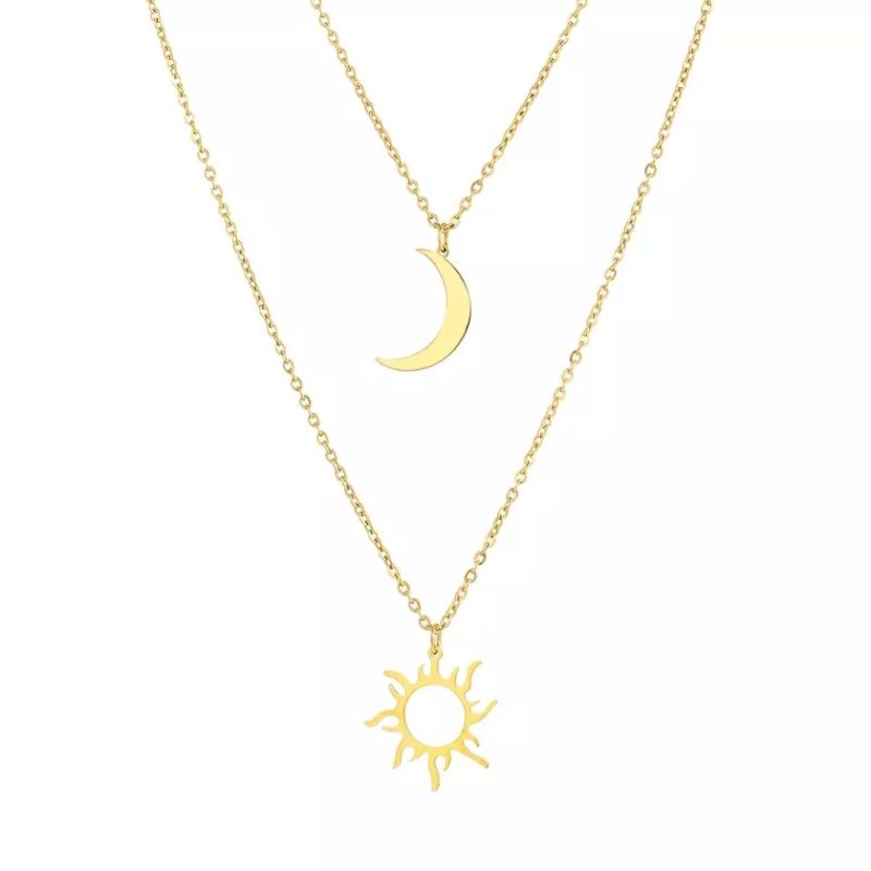 Colar Dupla de Lua e sol de Aço inoxidável - Kriolas Biju