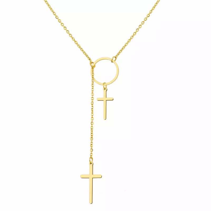 Colar com duas cruz de Aço inoxidável - Kriolas Biju