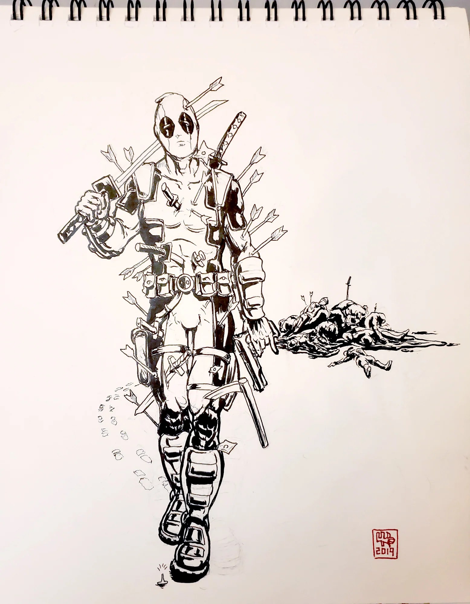 Deadpool Original Ink Drawing Kyle La Fever Art