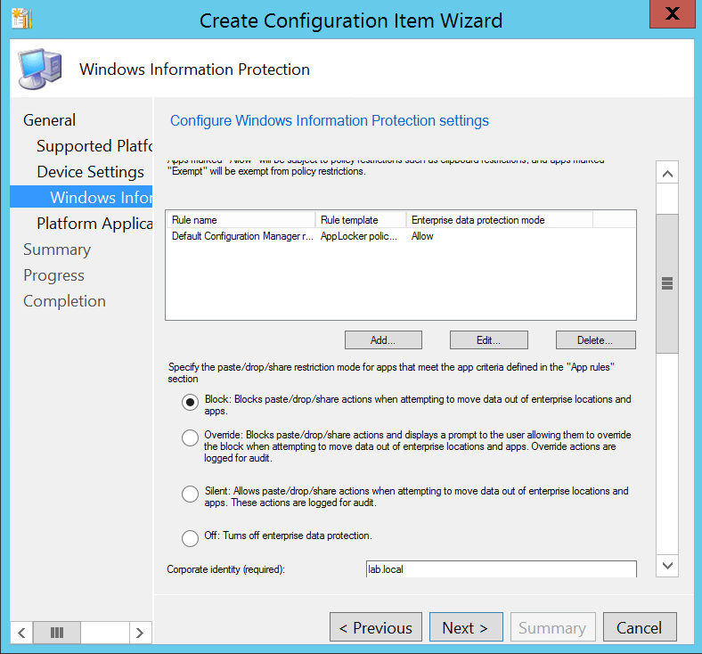 Windows Information Protection Policies in Configuration Manager – Lab Geek