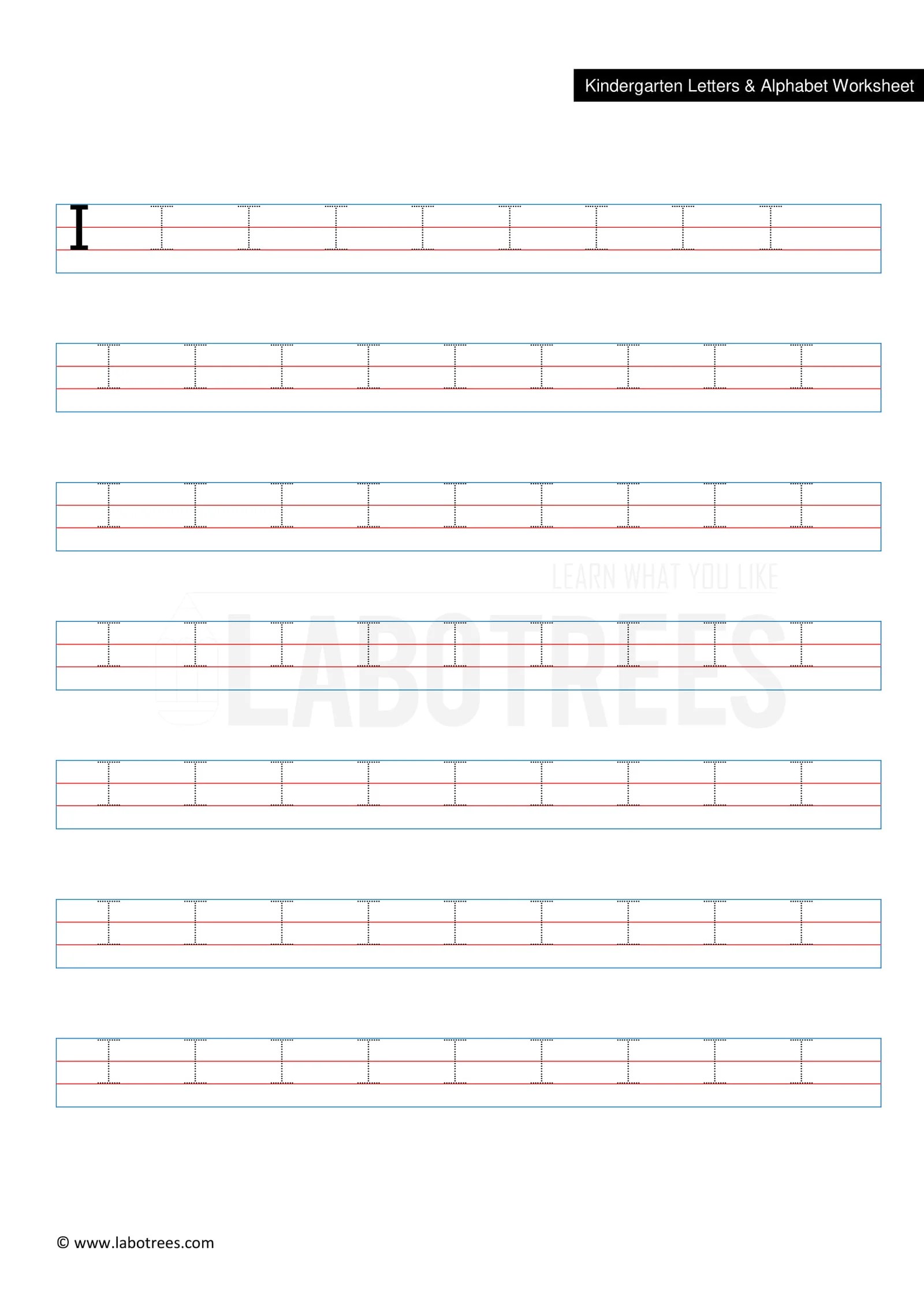 Worksheet of Letter I (Uppercase) Free Download | Labotrees | Labotrees