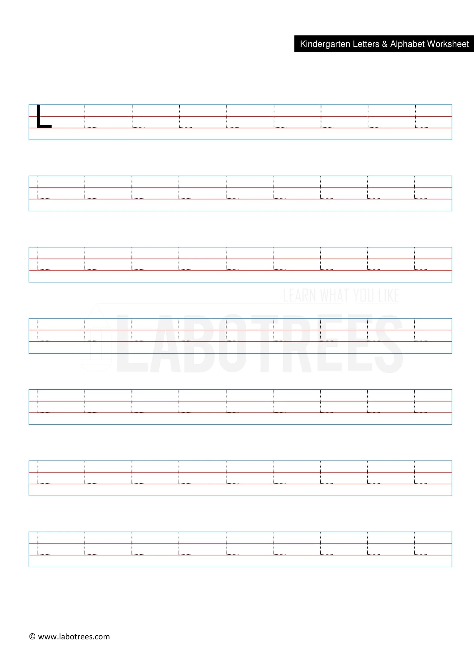 Worksheet of Letter L (Uppercase) Free Download | Labotrees | Labotrees