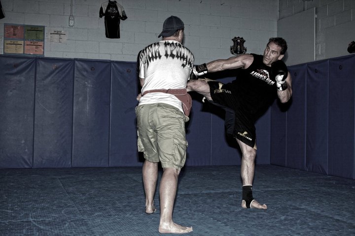 Ken Shamrock stops by the gym to do some padwork for his upcoming ...