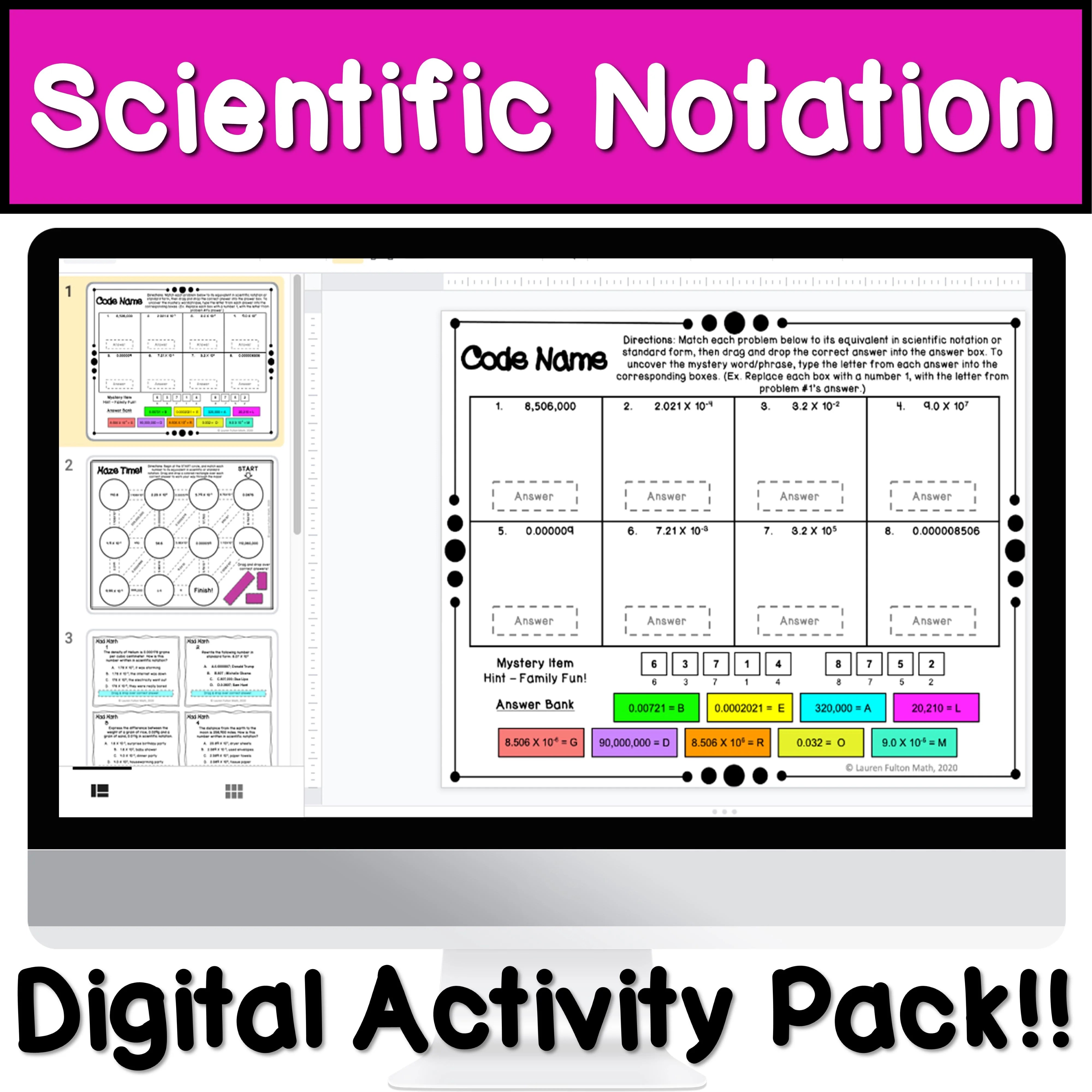 Scientific Notation Digital Activity Lauren Fulton Math