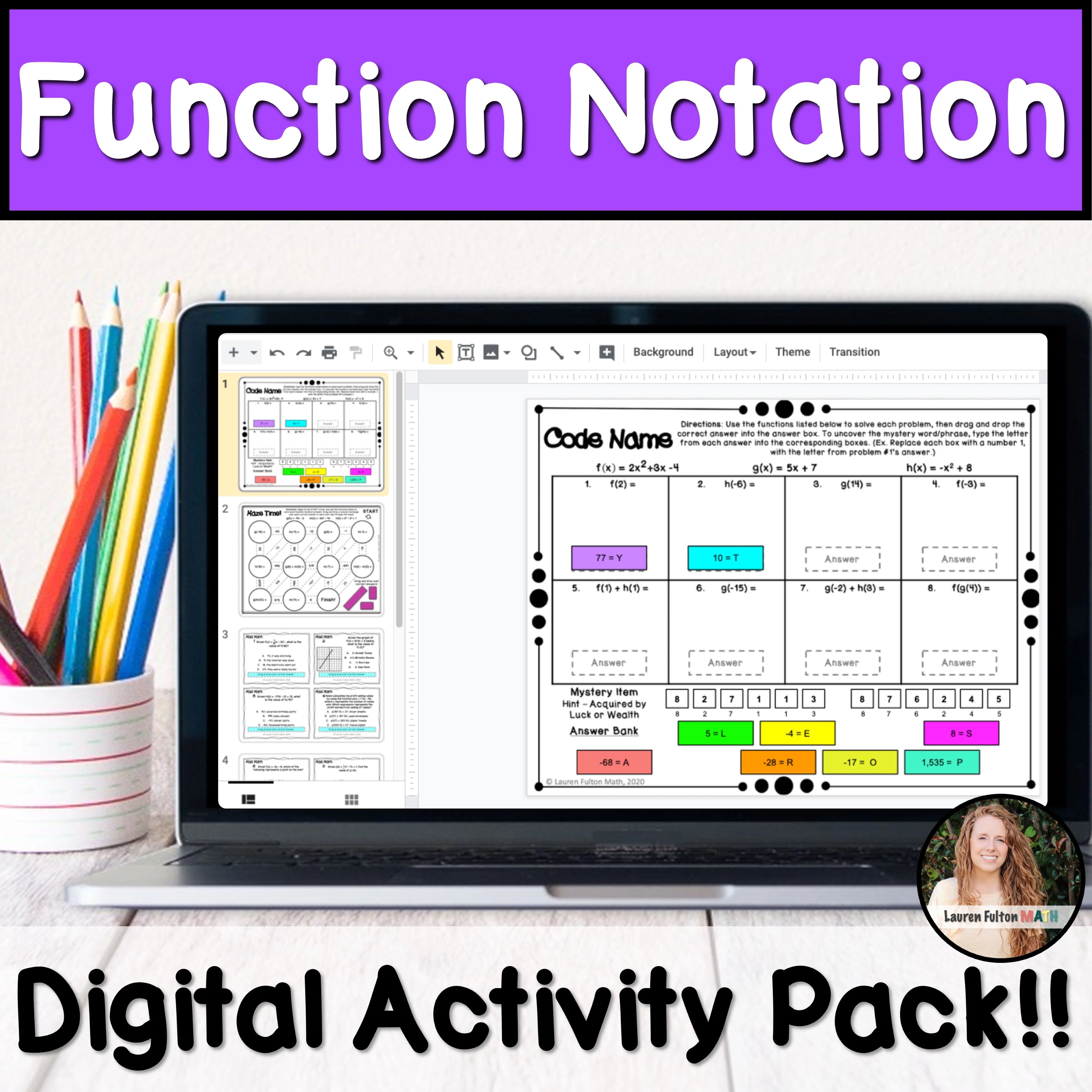 Function Notation Digital Activity Free Lauren Fulton Math