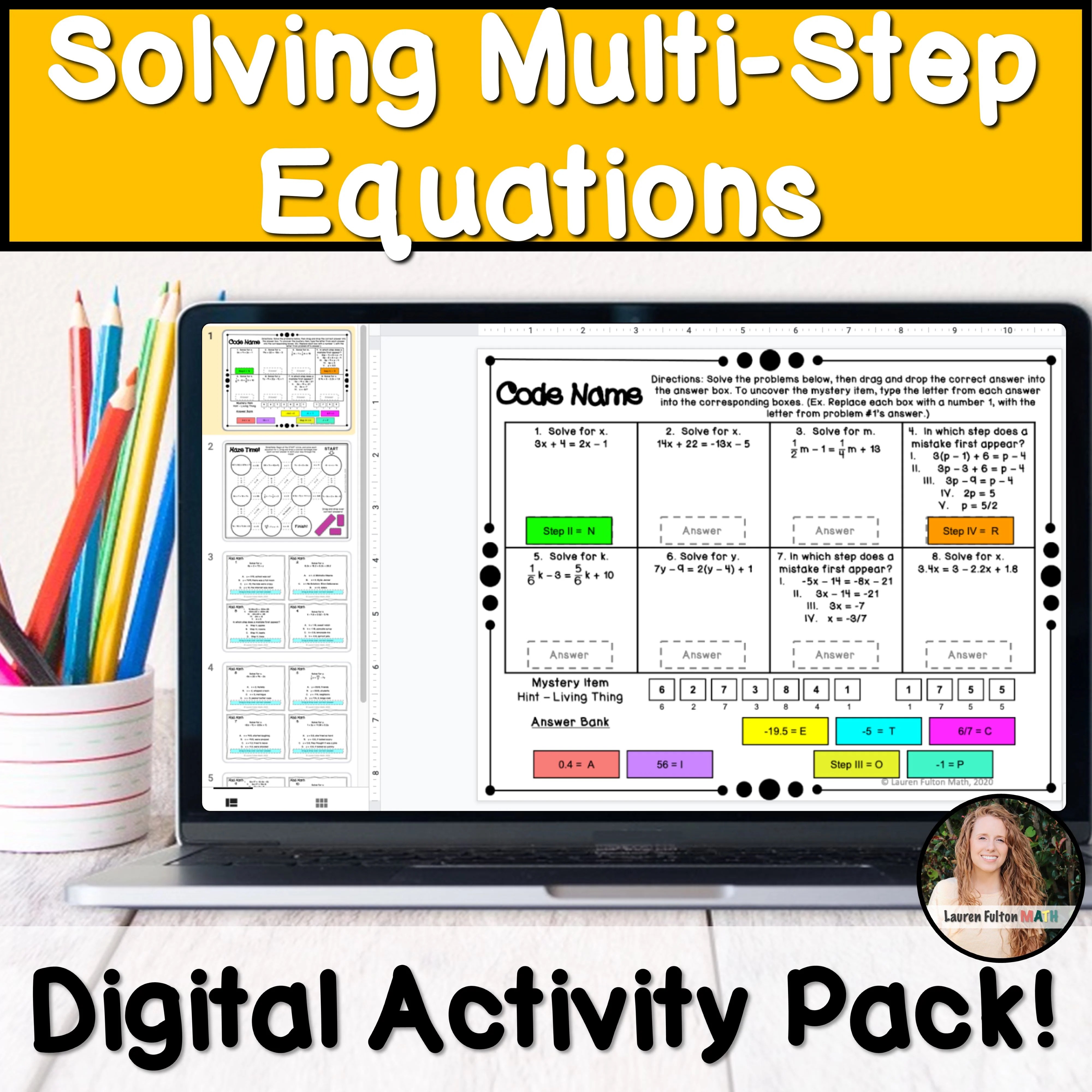 Solving Multi Step Equations Digital Activity Lauren Fulton Math