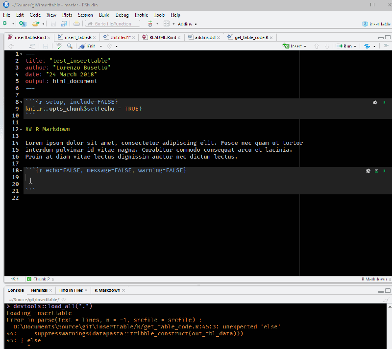Automatically Add a Table to a RMarkdown Document • inserttable