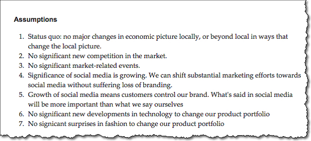 List Business Plan Assumptions - Lean Business Planning