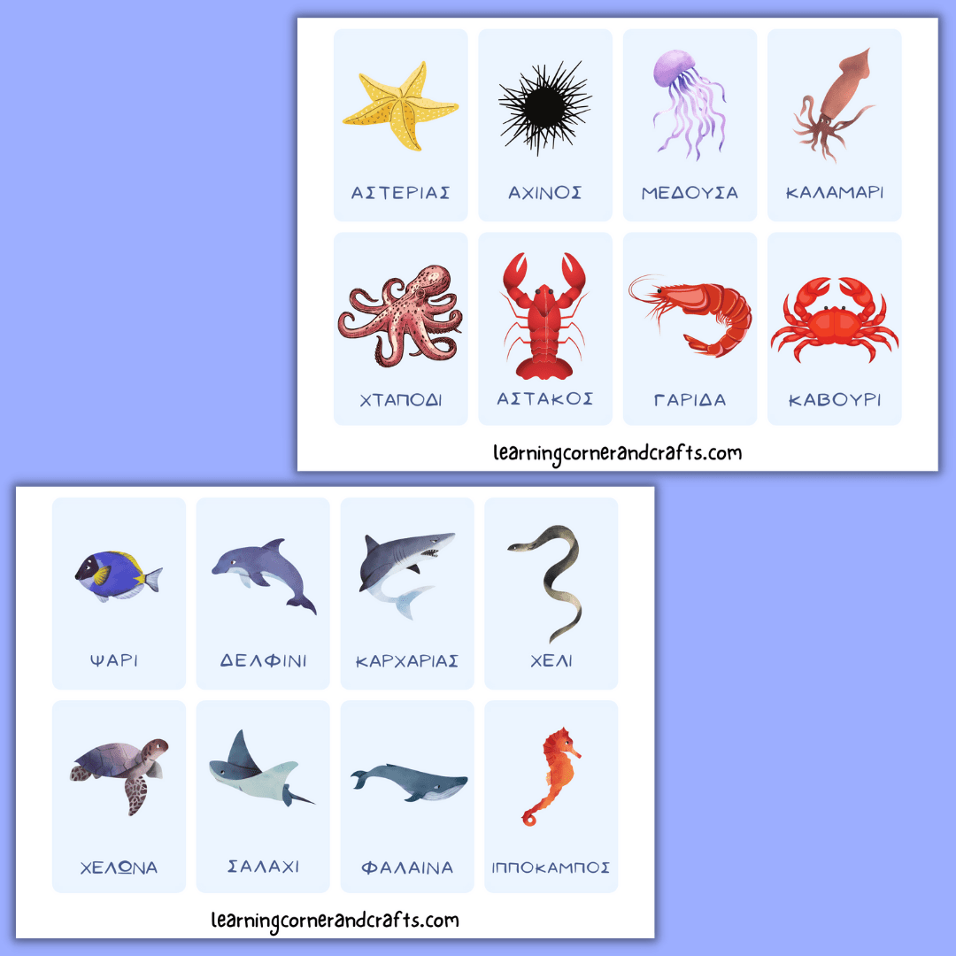 Ζώα της Θάλασσας-Κάρτες – Learning Corner and Crafts