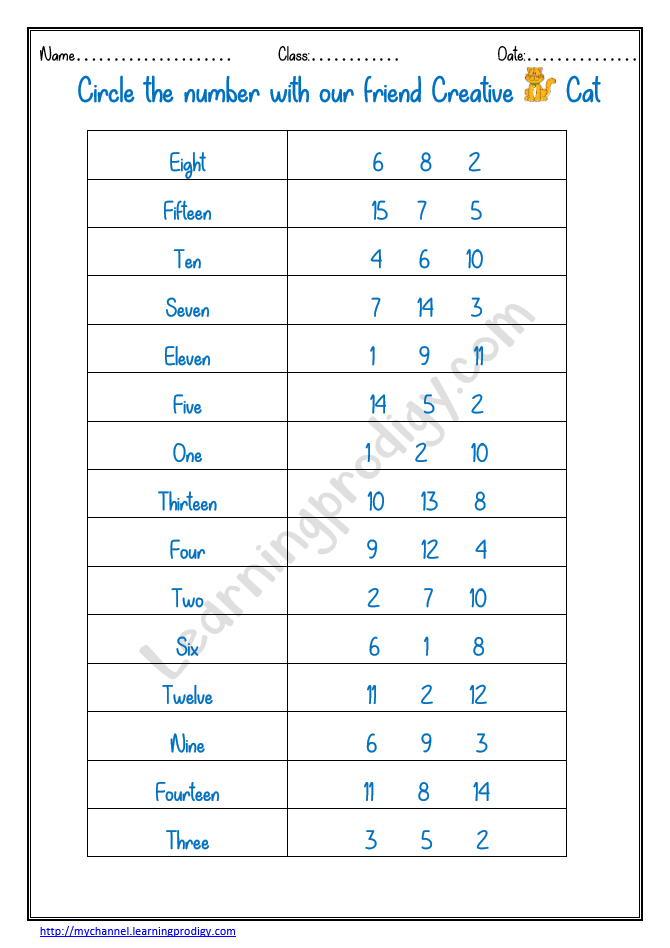 Free Printable Math Worksheet - Circle the Numbers - LearningProdigy ...
