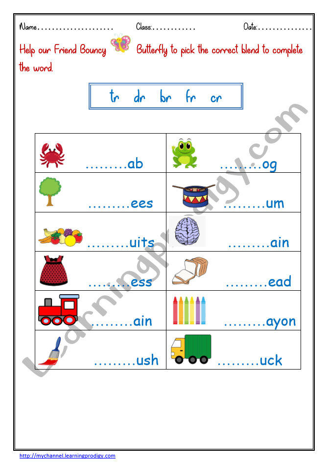Printable English Worksheet for Grade1 - Blending - LearningProdigy ...