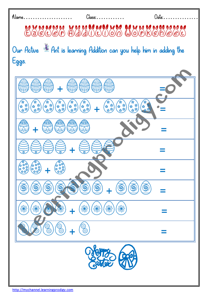 Easter Worksheet - Math Addition for Kindergarten | Preschoolers ...