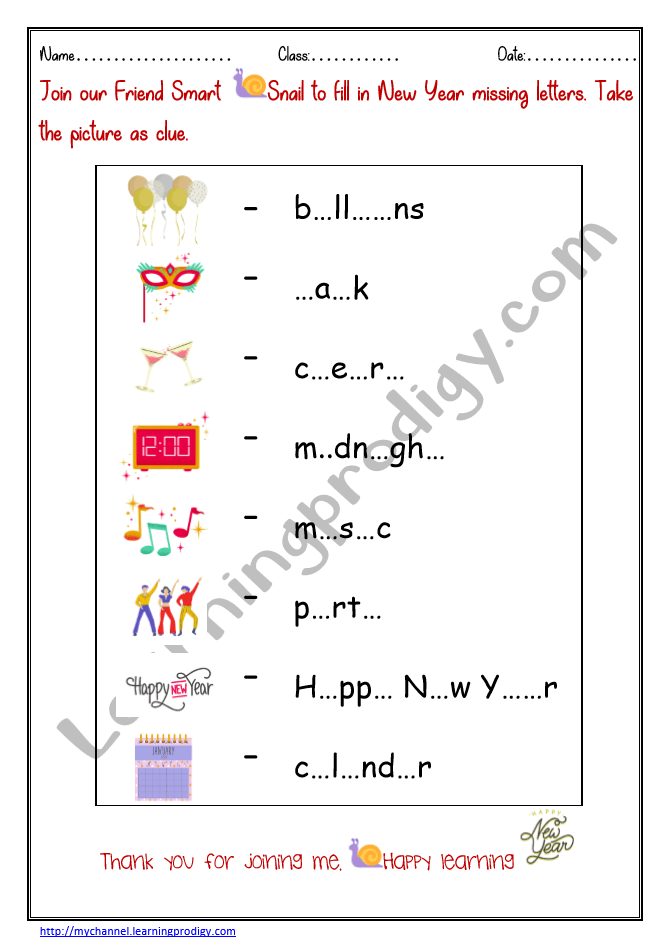 Happy New Year!|New Year English Worksheets for Kindergarten ...
