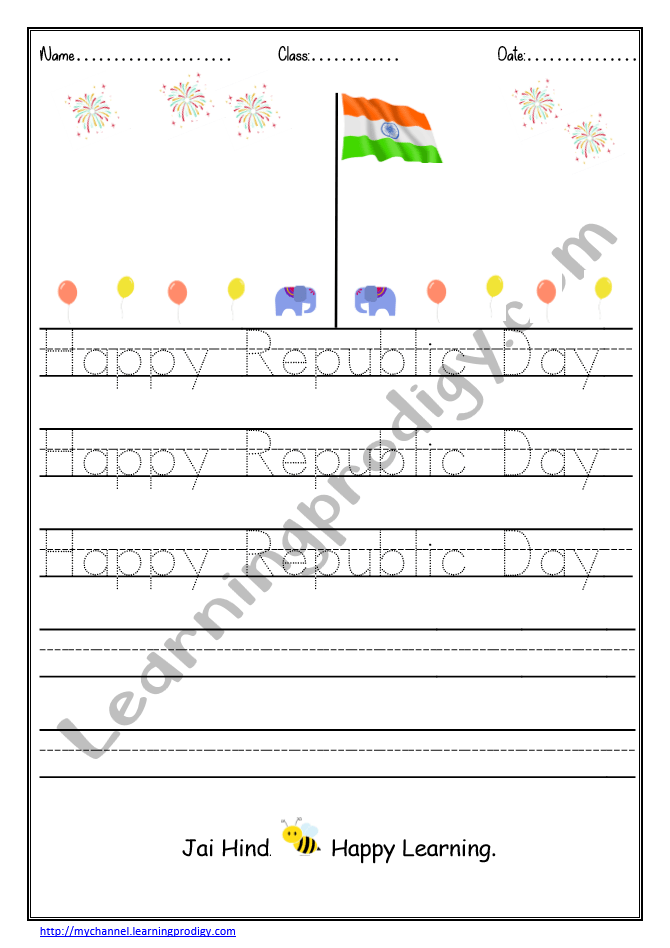 Free Printable Republic Day Tracing Worksheet for Nursery Kids ...