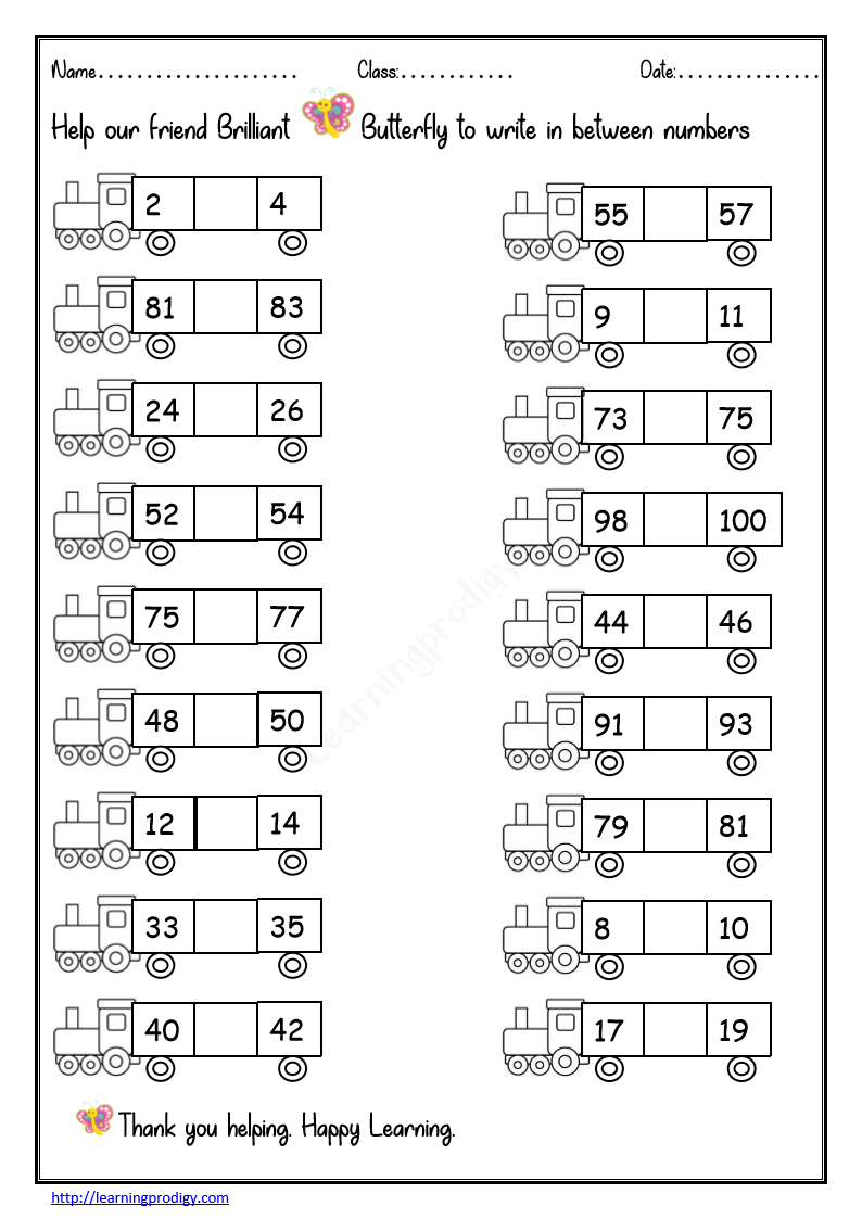 What Numbers Comes In-between?|Kids Math Worksheet. - LearningProdigy ...