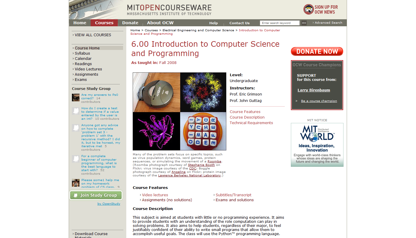 Mit Opencourseware Electrical Engineering And Computer Science 600 Introduction To Computer