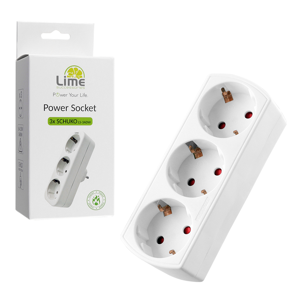 LIME SOCKET SCHUKO ADAPTER 3 POSITIONS LS-3ADW 250V 16A WHITE ...