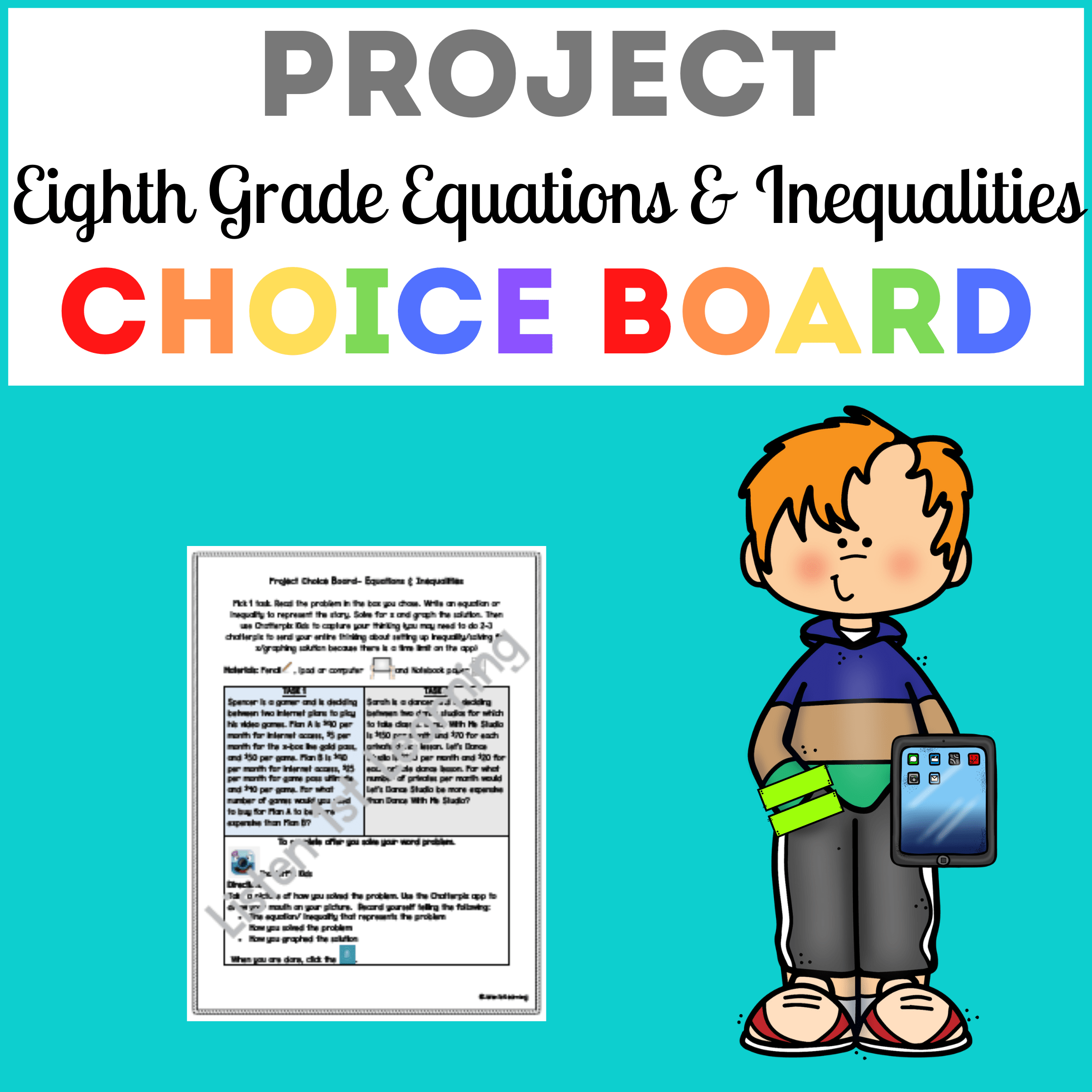 Project Choice Board: Equations & Inequalities – Listen 1st Learning